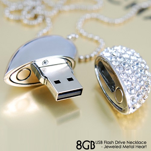 Silver 8GB Jewelry Crystal Heart Shape USB 2.0 Flash Drive
