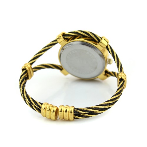 Stylish Rhinestone Lady Bracelet Watch Golden Rope Band Black Dial