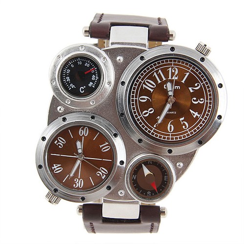 Oulm Men's Quartz Analog Military Watch with Compass Thermometer