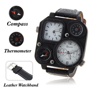 Oulm Mens Quartz Movement Leather Band Watch with Compass
