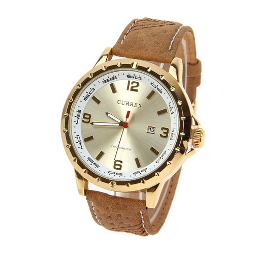 Men's Numbers and Strips Hour Marks with Round Dial Leather Watch