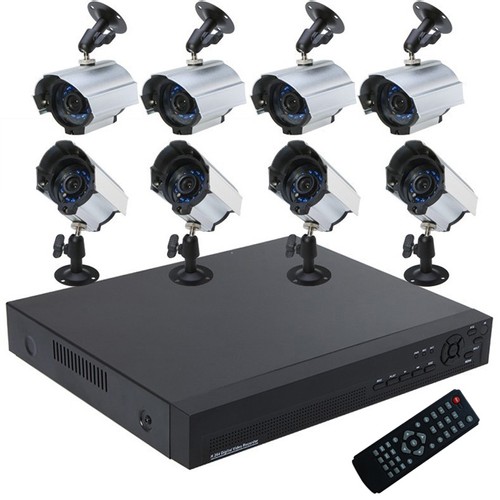 Weatherproof 8CH CCTV Camera System 1/4" CMOS DVR Kit with 12 LEDs