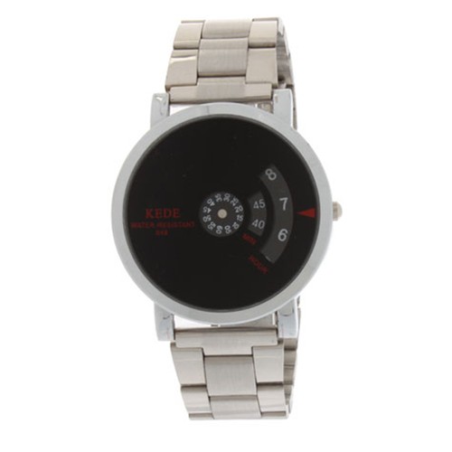 KEDE Analog Unisex Binary Display Black Dial Silver Alloy Band Watch