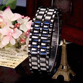 Makibes Lava Watch Men Watch Stainless Steel LED Blue Digital Watch