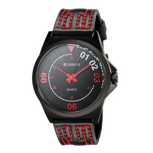 CURREN Round Case PU Leather Band Quartz Analog Wrist Watch
