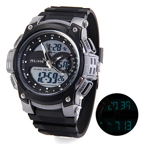 Unisex LED Quartz Plastic Strap 50 Meters Waterproof Sport Watch