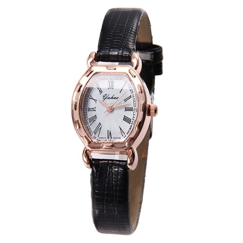Women's Roman Numerals Leather Band Oval Dial Analog Quartz Watch