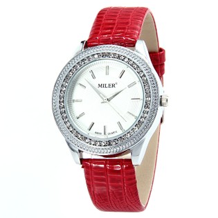 MILER A8235 Unisex Gold Case Leather Quartz Watch with Diamond