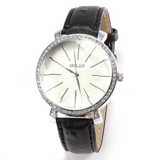 Unisex Salient Point Leather Analog Quartz Watch with Diamond