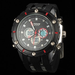Hpolw FS-592 Men's LED Stainless Steel Analog-Digital Sport Watch