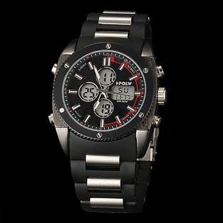 Hpolw FS-813 Men's LED Stainless Steel Analog-Digital Sport Watch