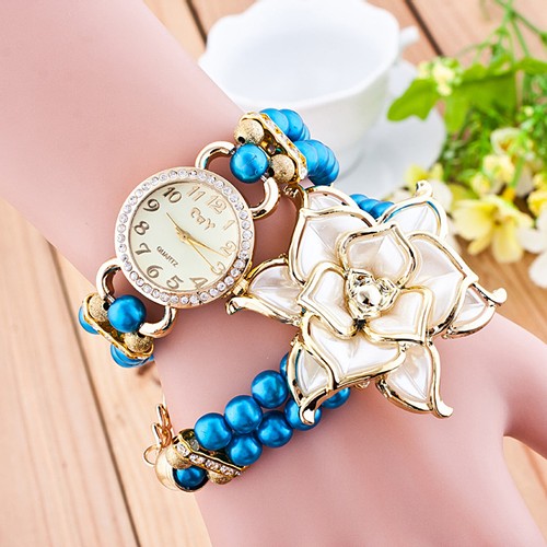 Circular Dial Metal Flower Shape Watch Ladies Bracelets