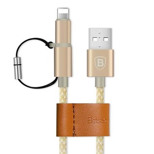Baseus Micro USB + Lightning Dual Ports Data Cable 1M - Gold