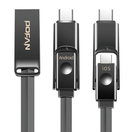 POFAN P04 3-in-1 Zinc Alloy Data Sync Charging Cable - Black