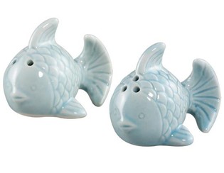 Fish Shaped Ceramic Salt And Pepper Shaker Set Blue