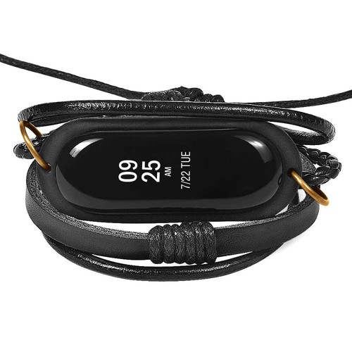 Leather Braided Replacement Strap for Xiaomi Mi Band 3 Black