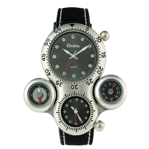 Men's Quartz Watch Compass Thermometer Black