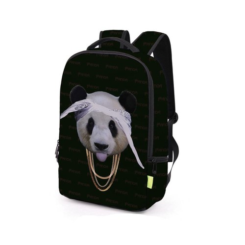 3D Creative Printed Panda Pattern Backpack Black