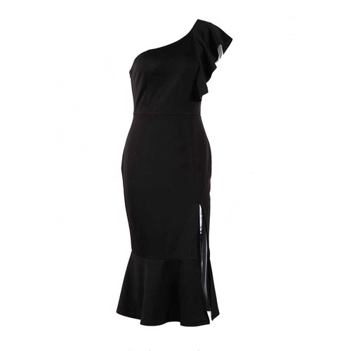 Women Strapless Ruffle Dress Black