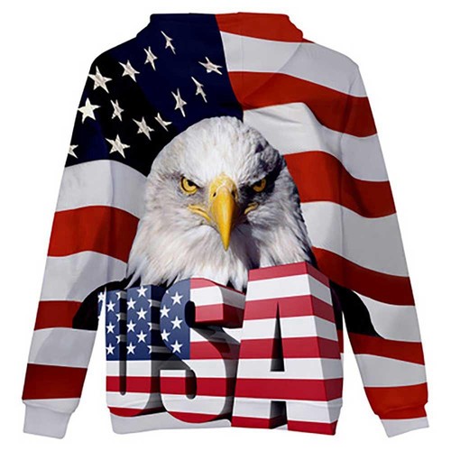 3D Digital Printed Eagle Pattern Men Hoodie Multi-color