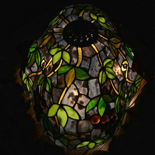 FUMAT 18 Inch Tiffany Style Ripe Grapes Double Lit Table Lamp