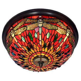 FUMAT Tiffany Style Dragonfly Nightfall Red Ceiling Light