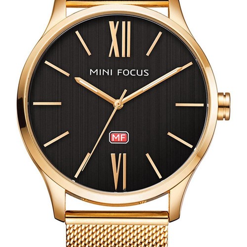 MINI FOCUS MF0018G Men Quartz Watch Stainless Steel Gold