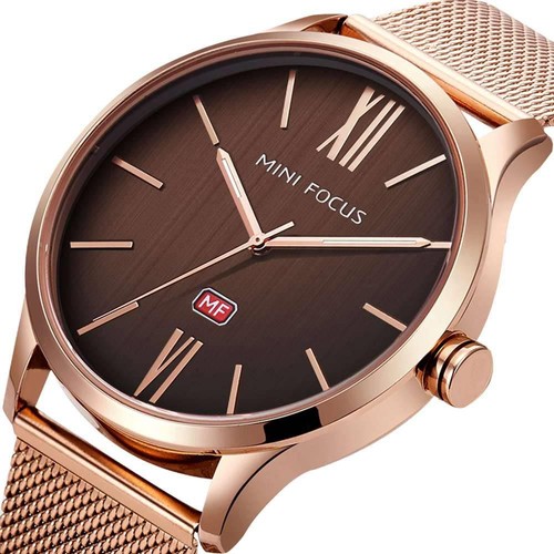 MINI FOCUS MF0018G Men Quartz Watch Stainless Steel Rose Gold