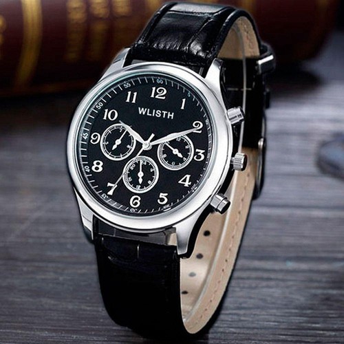 WLISTH P603 Men Quartz Wristwatch PU Leather Strap Black