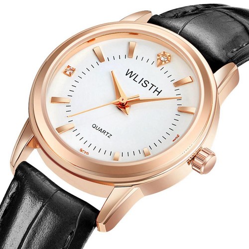 WLISTH Q355 Women Quartz Wrist Watch PU Leather Strap Black White