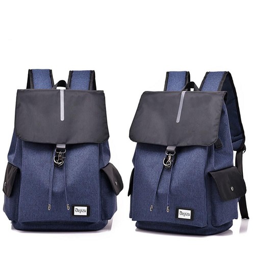 Men Waterproof Laptop USB Backpack Dark Blue