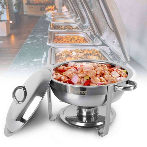 4pcs ZOKOP 5Qt Stainless Steel Round Buffet Stove Sliver