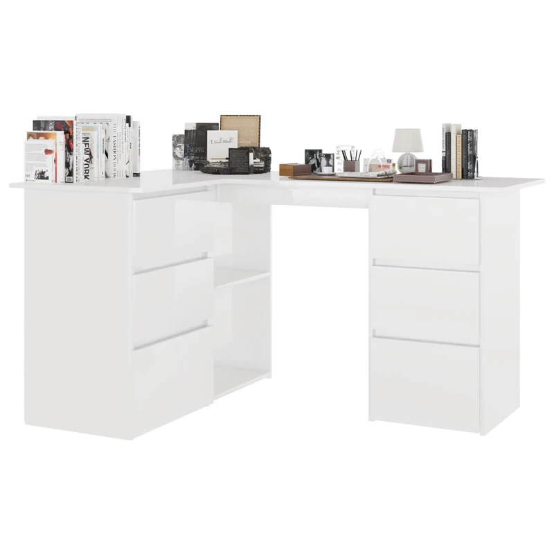 Corner Desk High Gloss White 145x100x76 cm Chipboard