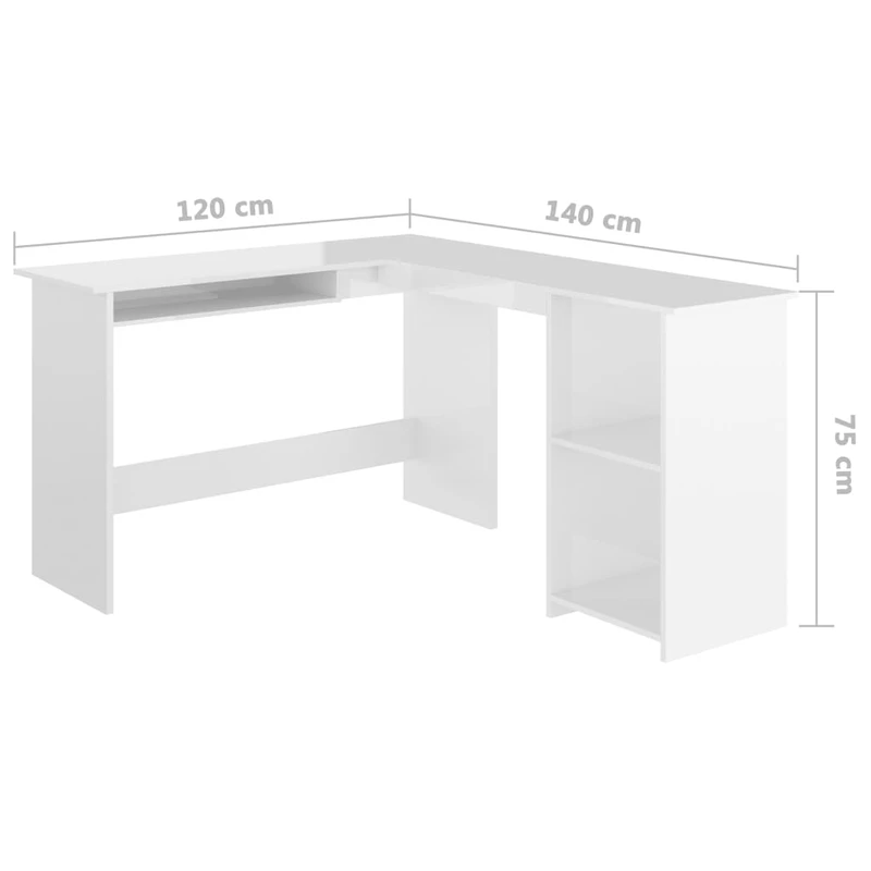 L Shaped Corner Desk High Gloss White 120x140x75 cm Chipboard