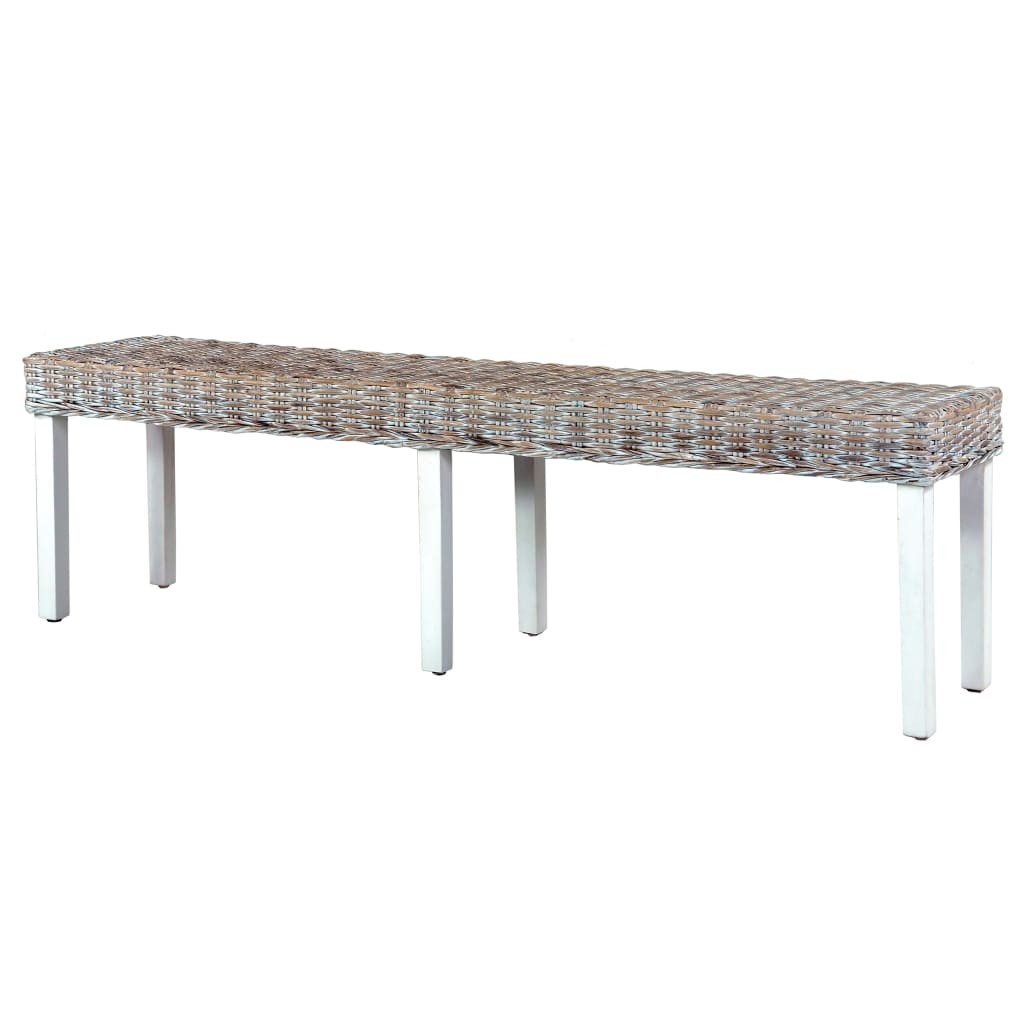 Bench 160 cm White Natural Kubu Rattan and Solid Mango Wood
