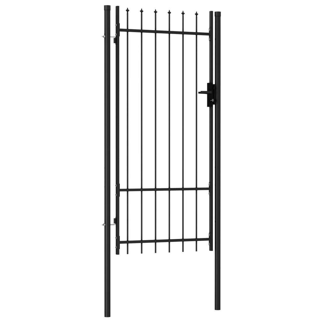 Fence Gate Single Door with Spike Top Steel 1x2 m Black