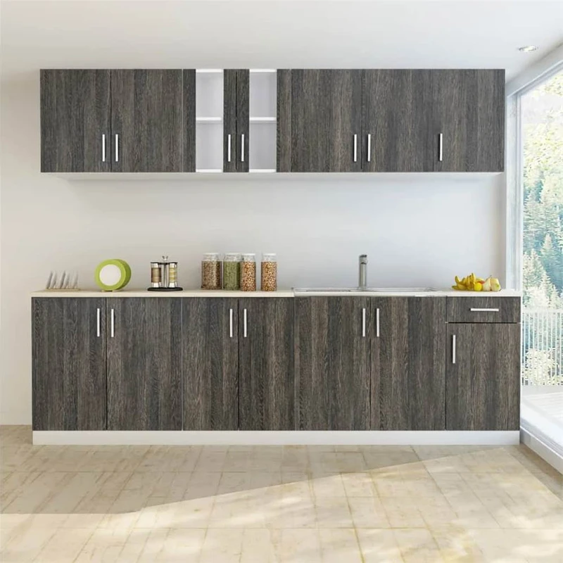 Kitchen Cabinet with Sink Base Unit 8 Pieces Wenge Look