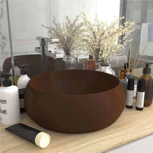 Luxury Wash Basin Round Matt Dark Brown 40x15 cm Ceramic