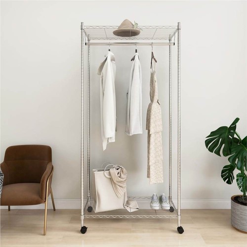 2-Tier Clothes Rack with Wheels 90x45x186 cm Chrome 100 kg