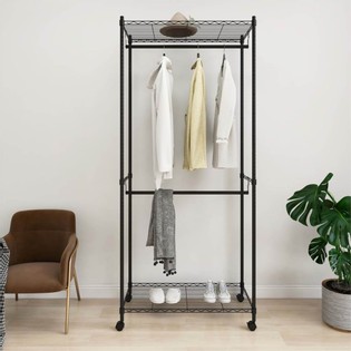2-Tier Clothes Rack with Wheels 90x45x198 cm Black 100 kg