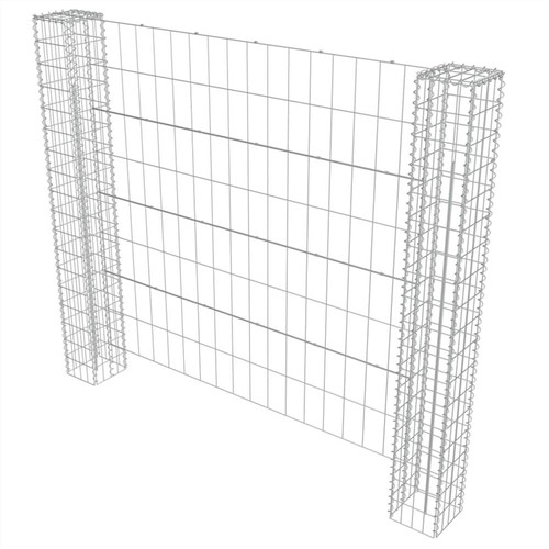 Gabion Fence with 2 Posts Galvanised Steel and PVC 180x180 cm