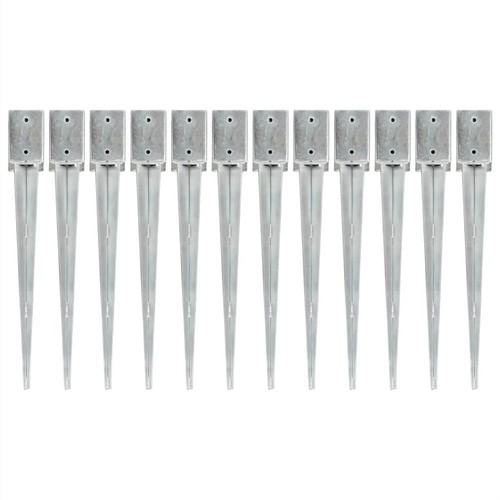 Ground Spikes 12 pcs Silver 9x9x75 cm Galvanised Steel