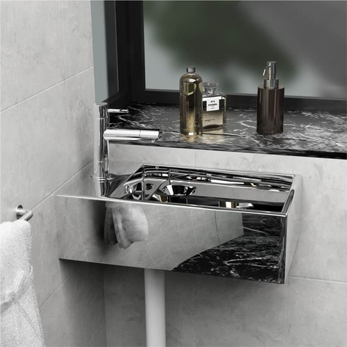 Wash Basin with Overflow 49x25x15 cm Ceramic Silver