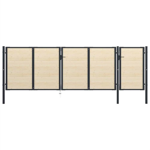 Fence Gate Steel and Spruce Wood 513x200 cm