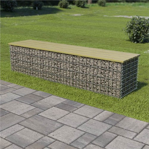 Gabion Bench 170 cm Galvanised Steel and Pinewood