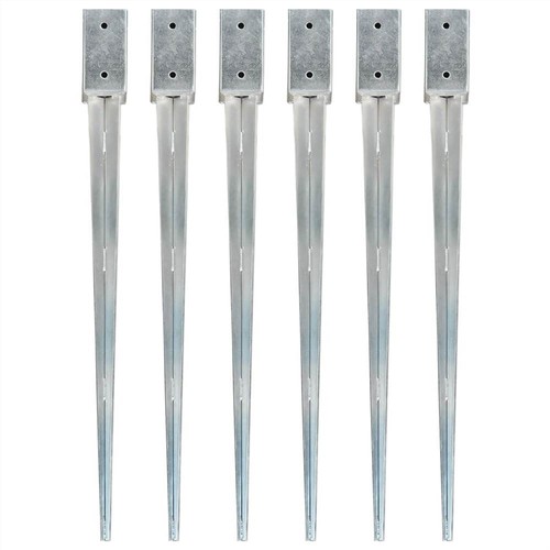 Ground Spikes 6 pcs Silver 7x7x90 cm Galvanised Steel
