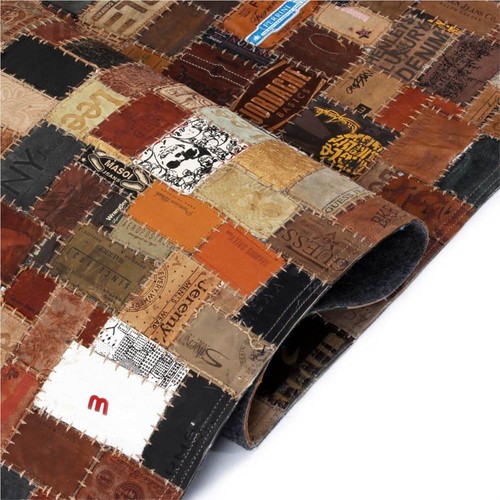 Rug Genuine Leather Jeans Label Patchwork 120X170 Cm Brown