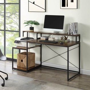 Home Office 59" Computer Desk with Three-layer Shelf Tiger