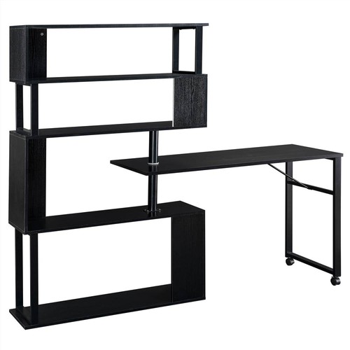 Home Office L-Shaped Rotating Computer Desk - Black