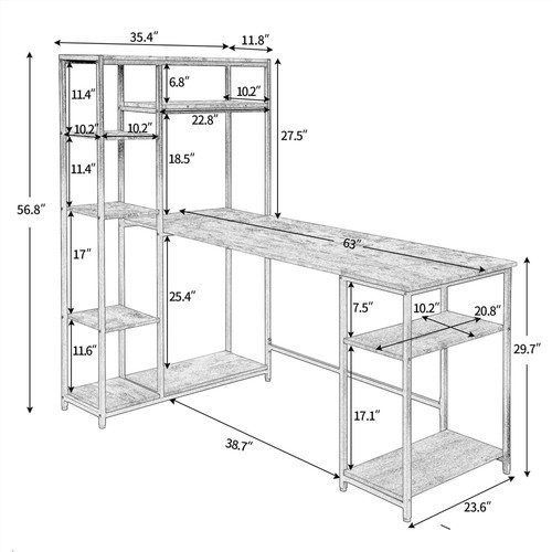 Home Office Computer Desk with Multiple Storage Shelves Tiger